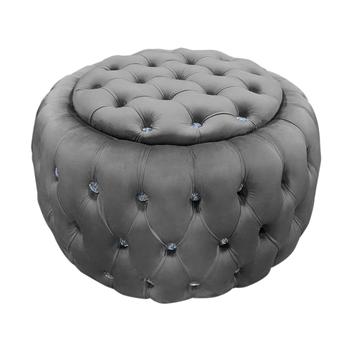 Puff Quartzo Com Baú Capitonê Strass Material Veludo Chumbo - Shop das ...