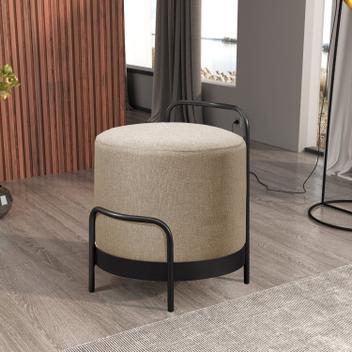 Puff Redondo 50cm em Linho com Base Bacci Bege - Agarb Decor - Puffs - Magazine Luiza