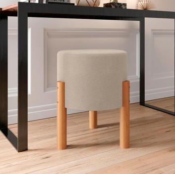 Puff Redondo Luxo Decorativo Charme com Pés de PVC Palito Linho Bege ...