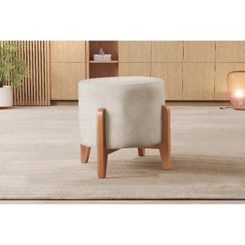 Puff Redondo para Sala Pé de Madeira Linho - Zurc Decor - Puffs - Magazine Luiza