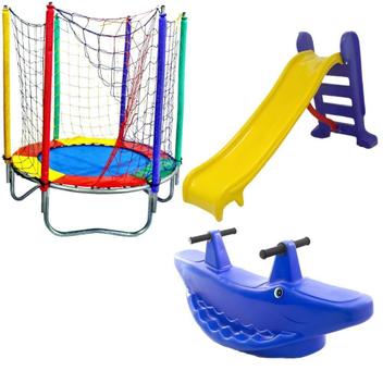 Pula Pula Cama Elástica Trampolim 1,40m + Escorregador Médio + Gangorra ...