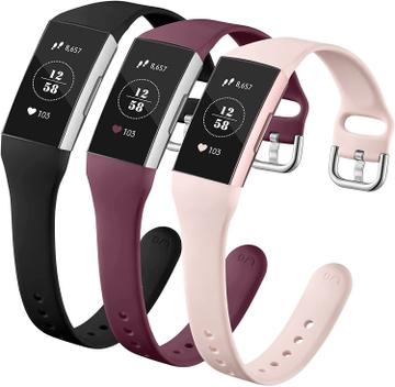 Pulseira de Silicone para Fitbit Charge 3/4/3 SE - Cores: Preta, Rosa Areia e Vermelho Vinho ...