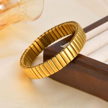 Pulseira Feminina Elegante Elástica Dourada Aço Inox 12mm Minimalista ...