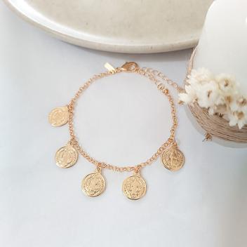 Pulseira Lírio com medalhas de São Bento - folheado em ouro 18k ou ...