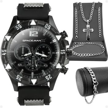 Pulseira + relogio masculino aço inox + cordão prata grumet - Orizom ...