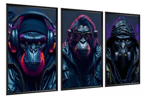 Quadro 3 Telas Macacos Gamer" - Iron Tech - Quadro Decorativo ...