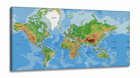 Quadro Decorativo Mapa Mundi Color em Tecido Canvas 130x60 - Wall Frame ...