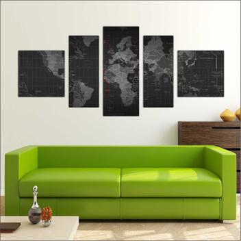 Quadro Decorativo Mapa Mundo Continentes Países 5 Peças 03 - Vital ...