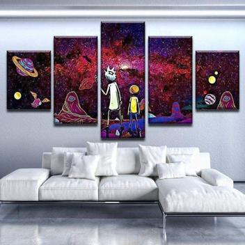 Quadro Decorativo Rick e Morty Galaxia Para Quarto Kit 5 peças Mosaico ...
