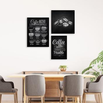 Quadro Decorativo Temático Menu Conheça seu Café Conjunto com 3 Telas ...
