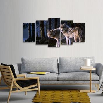 Quadro Lobos na Natureza Paisagem Mosaico 5 Peças 125x60 - Quadros ...