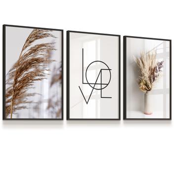 Quadros Decorativos Kit 3 Pampas Love Vaso Flores Clean 33x43 cada Sala ...
