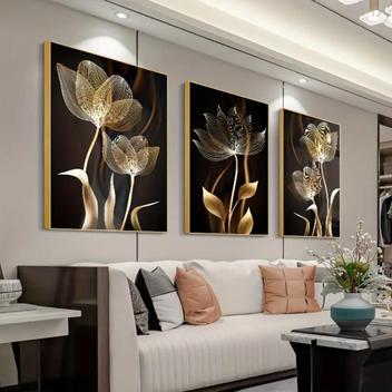 Quadros Decorativos Parede Arte Flores Preto e Douradas Luxo Para ...
