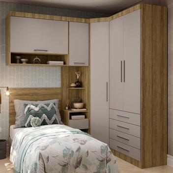 Quarto de Canto Solteiro com Guarda Roupas Cabeceira Paris Luciane ...