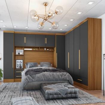 Quarto de Casal Completo 5 Peças 6 Portas 4 Gavetas com Maleiro Smart ...