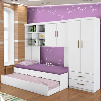 Quarto De Solteiro Completo Guarda Roupa Bicama Branco Catarina Shop JM ...