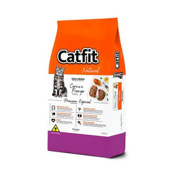 Ração Catfit Natural para Gatos Adultos Sabor Carne e Frango - 20kg ...