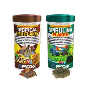 Ração Prodac Kit Tropical Fish Flakes + Spirulina Flakes - Outros Pets ...