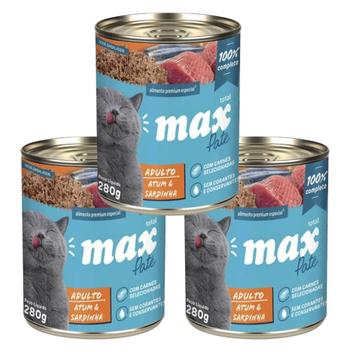 Ração Úmida Max Cat Lata Gatos Adulto Atum Sardinha 280g 3un - Max ...