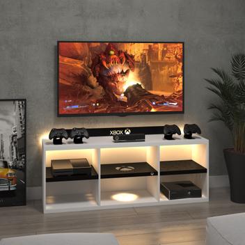 Rack Bancada Gamer Madeira Metal X Branco Led Incluso - E-LED BRASIL ...