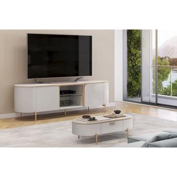 Rack Bancada p/ TV até 65 Pol Adele c/ 2 Portas 180x57cm Off White/Off ...