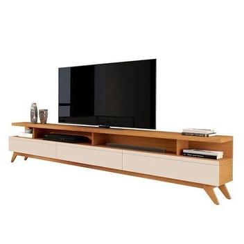 RACK BANCADA VIVA 220cm RETRÔ GRANDE COR FREIJÓ / OFF WHITE PARA TV ATÉ ...