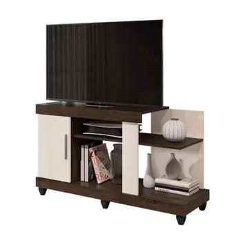 Rack Canada para Sala Estante Tv até 42 polegadas Cor Cacau Off White ...