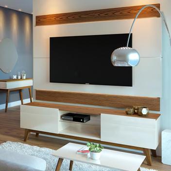 Rack com Painel para TV até 60 Polegadas Classic Off White com Freijó Touch 180 cm - Imcal ...
