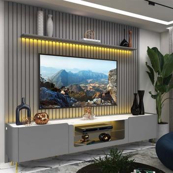 Rack com Painel Ripado para Tv até 85 Polegadas Led Pés Ferro 230cm ...