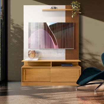 Rack Com Painel Ripado TV Até 60 Polegadas Marrom Off White Perolizado ...