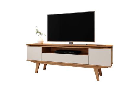 Rack iris 160 com nicho em vidro para tv até 75” - pérola - ROBEL MÓVEIS - Rack - Magazine Luiza