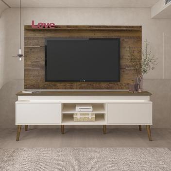 Rack Lumina com Painel Slim p/ TV até 75" com 2 Portas Pinho/Off White ...