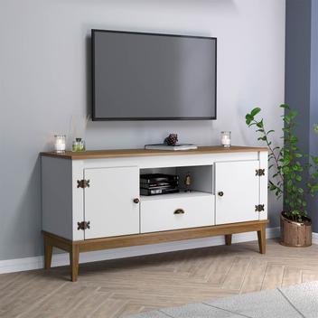 Rack para Sala TV até 50'' Pol. 2 Portas Colonial 135 Cm Freijó Branco ...