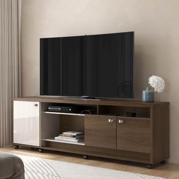 Rack para TV até 75 polegadas Dallas com 3 Portas e Rodízios Imbuia/Off ...