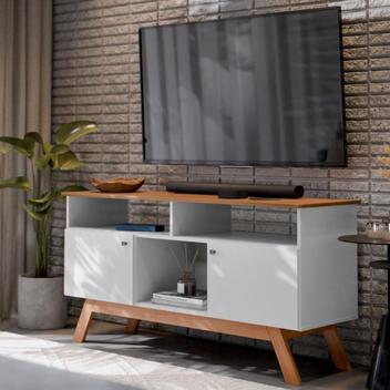 Rack para TV com 3 Nichos Manchester Branco Nature - Mais de Casa ...