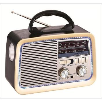Rádio Portátil Retro Recarregável Am/fm Bluetooth Lanterna Cor Marrom ...