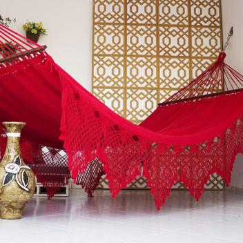 Rede De Dormir Casal Ostra Vermelha Com Madeira - Canto Das Redes ...