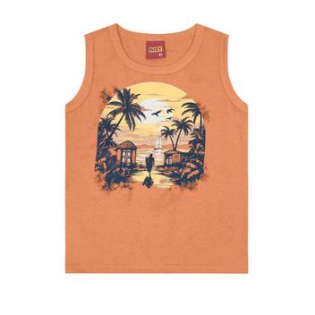 regata Infantil Kyly em Algodão Estampa Paisagem Praia cor Laranja ...