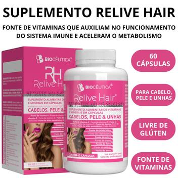Relive Hair Com 60 Cápsulas Suplemento Alimentar P/ Cabelo ...