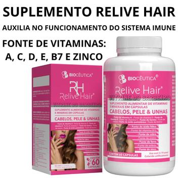 Relive Hair Suplemento Com 60 Cápsulas Fonte De Vitaminas ...