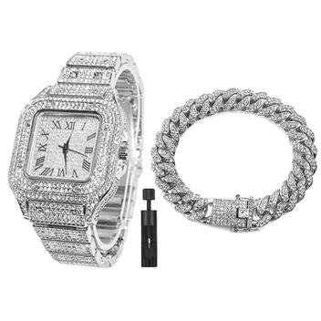 Relógio Apzzic Iced Out CZ banhado a ouro 18K com pulseira cubana ...