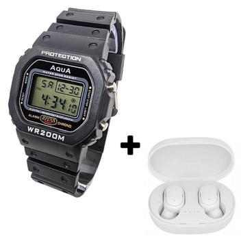 Relógio Aqua Original Digital + Fone Sem Fio Ios/android - (0010 ...