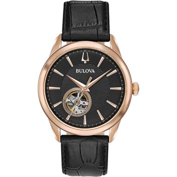 Relógio Bulova Automatic Open Heart Couro Rose 97a140 - Relógio ...