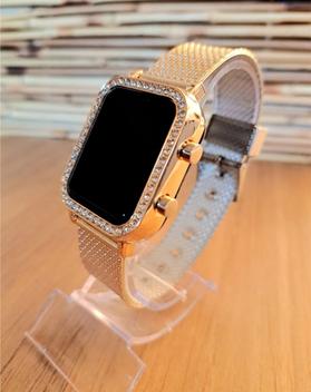 Relógio Feminino Digital Led Strass Zircônias Quadrado Silicone ...