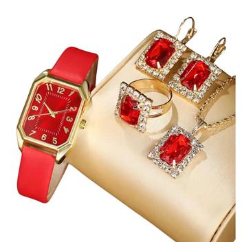 Relógio Feminino Vermelho Luxo + Colar Brinco Anel Original - Ybotti ...