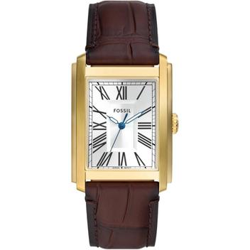 Relógio Fossil Masculino Ref: Fs6011/0dn Clássico Retangular Dourado ...