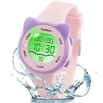 Relógio Infantil Digital Ayybboo - Gato Fofo com 7 Luzes Coloridas e à ...