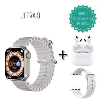 Relógio Inteligente Smartwatch Ultra 8 C/ 2 Pulseiras + Fone de ouvido ...