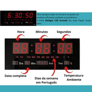 Relógio LED Digital com Termômetro e Calendário para Ambientes ...