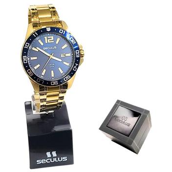 Relógio Seculus Masculino Analógico Dourado 20809GPSVDA2 - Kit Relógio ...